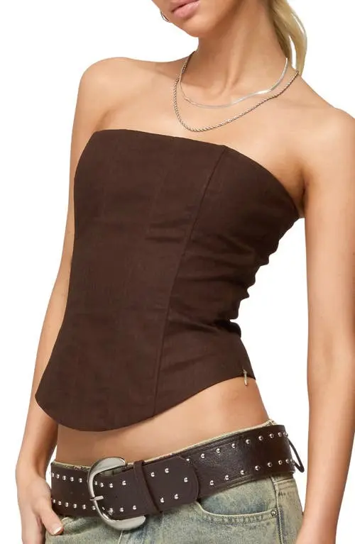 EDIKTED Hadar Strapless Cotton Corset Top - Brown