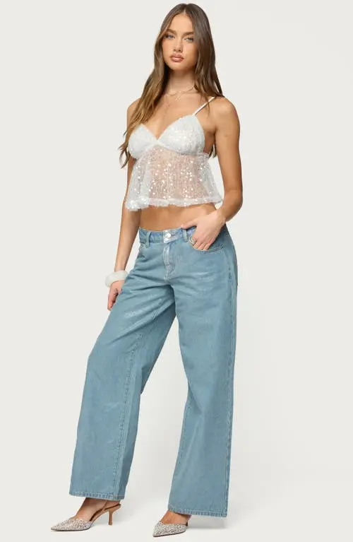EDIKTED Sequin Mesh Babydoll Camisole - Silver