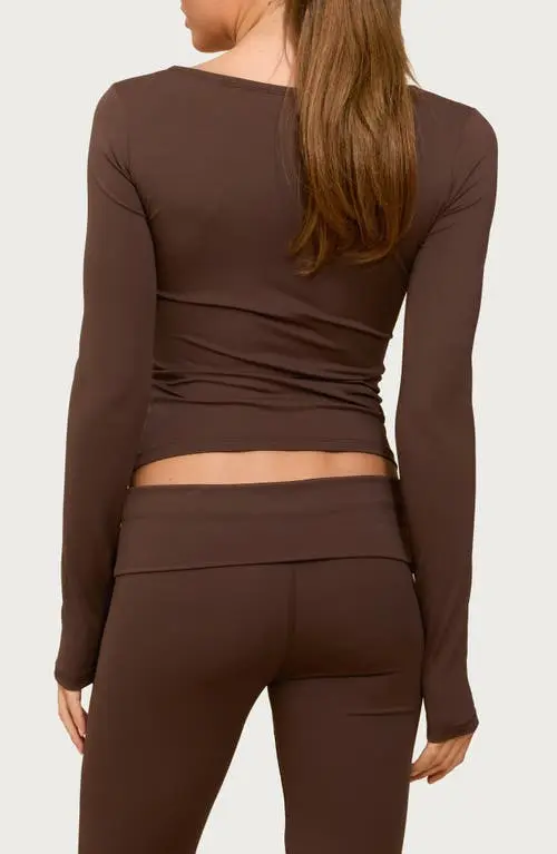 EDIKTED Square Neck Long Sleeve Crop Top - Brown
