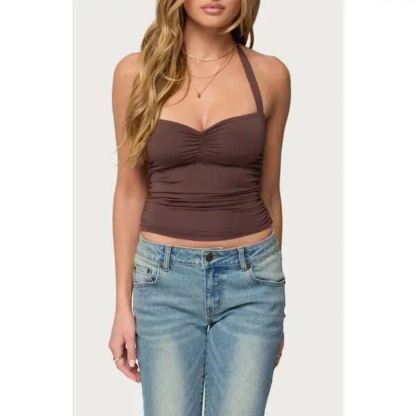 EDIKTED Ruched Halter Crop Top