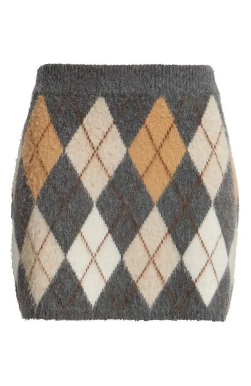 FRAME The Brushed Argyle Wool & Cashmere Skirt - Grey Multi