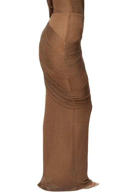 JLUXLABEL Opulent Metallic Maxi Skirt - Bronze