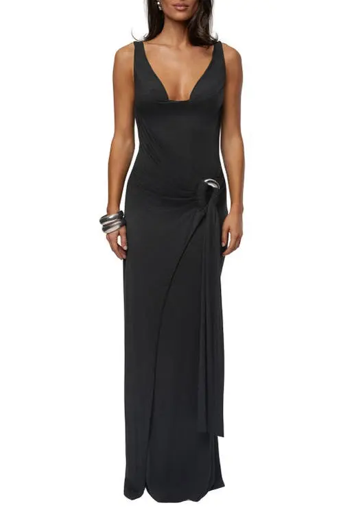 JLUXLABEL Sleeveless Maxi Gown With Cowl Neckline - Black