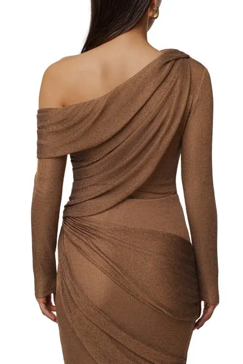 JLUXLABEL Opulent Metallic Off-the-shoulder Bodysuit - Bronze