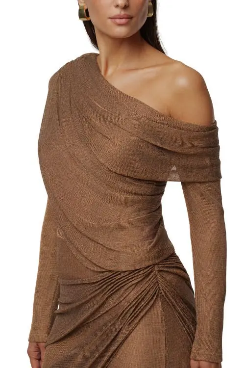 JLUXLABEL Opulent Metallic Off-the-shoulder Bodysuit - Bronze