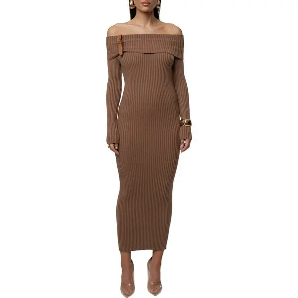 JLUXLABEL Kira Ribbed Midi Dress - Tan