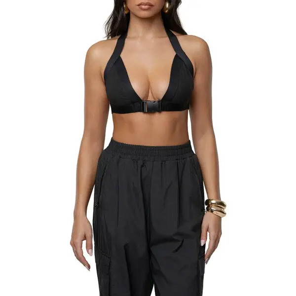 JLUXLABEL Belted Halter Top - Black
