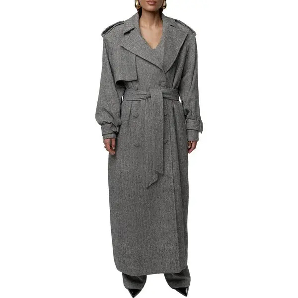 JLUXLABEL Herringbone Oversized Trench Coat