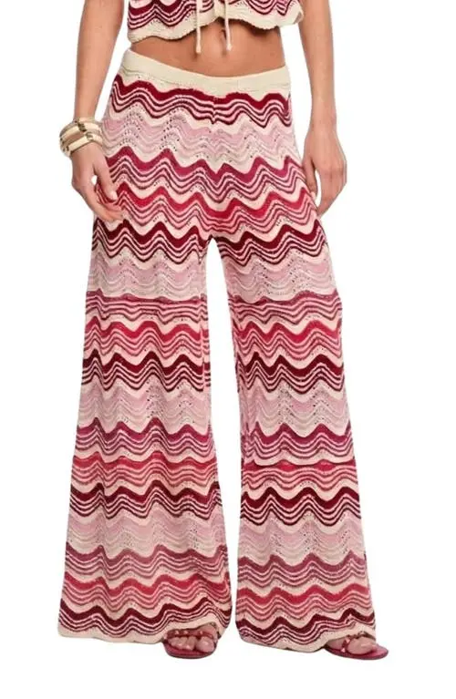 CAPITTANA Kari Wide Leg Pointelle Cover-up Pants - Pink