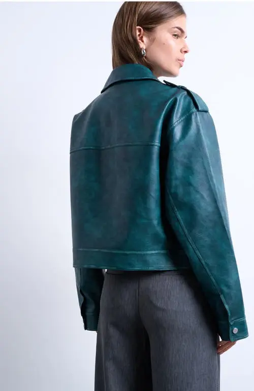 Topshop Washed Faux Leather Zip Jacket