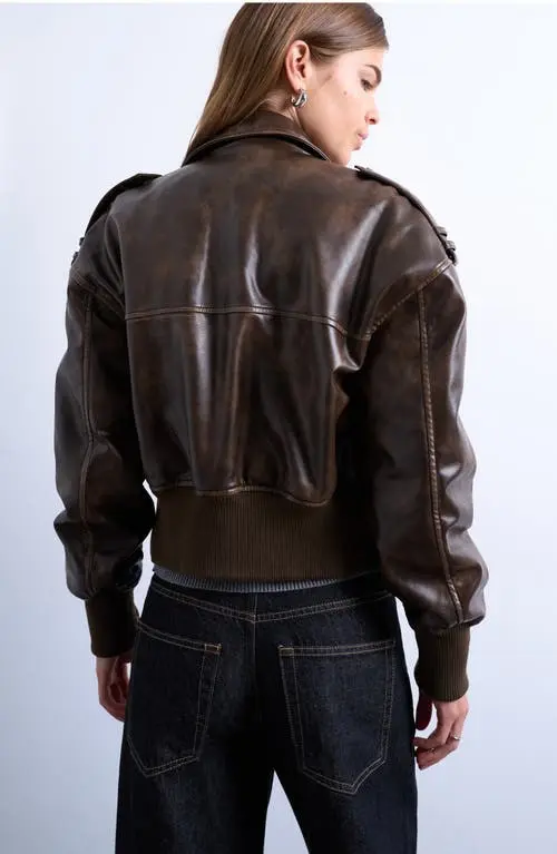 Topshop Faux Leather Ovoid Sleeve Bomber Jacket
