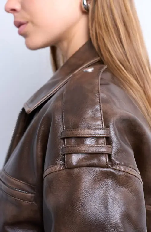 Topshop Faux Leather Ovoid Sleeve Bomber Jacket