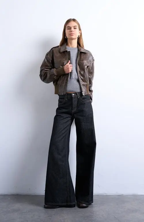 Topshop Faux Leather Ovoid Sleeve Bomber Jacket