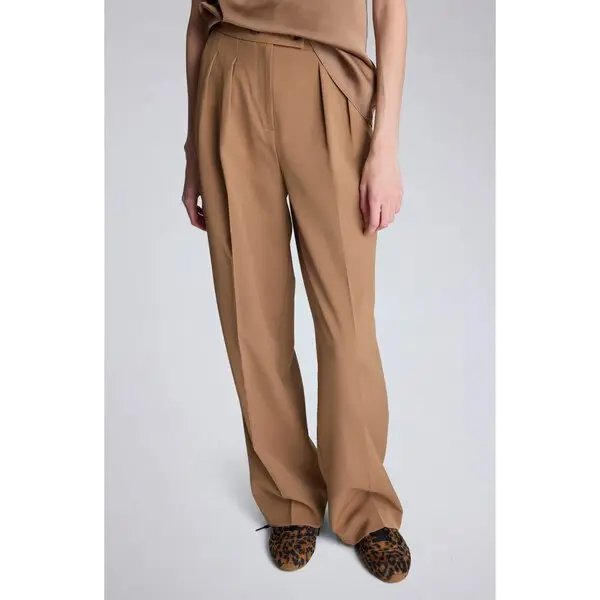 KENNETH COLE Pleated Mid-rise Wide-leg Pants - Mesquite