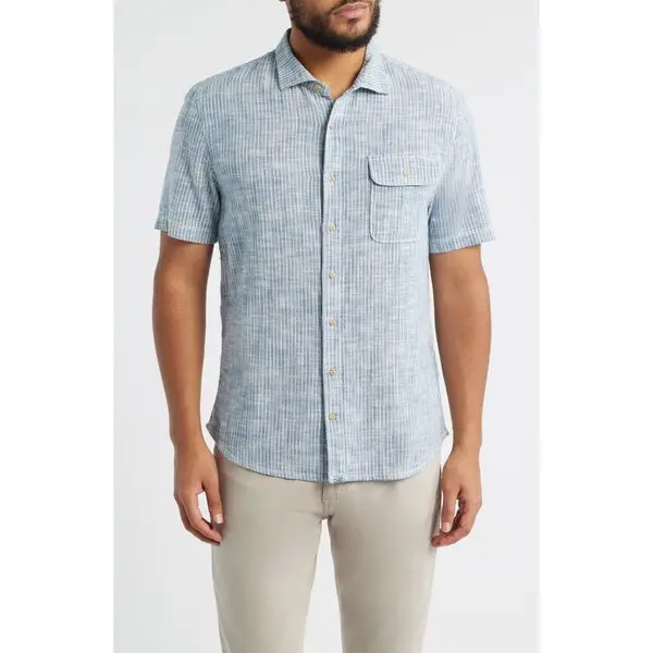 Johnnie-o Ennis Hangin' Out Stripe Short Sleeve Stretch Cotton Button-up Shirt