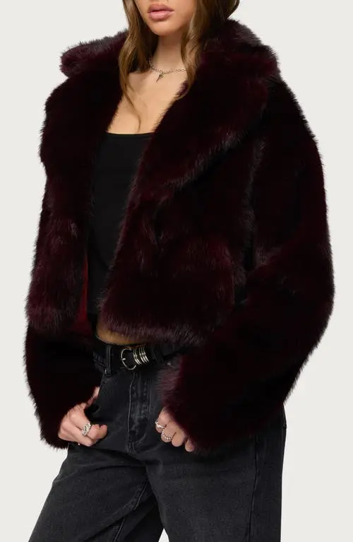 EDIKTED Kamilah Faux Fur Coat - Wine