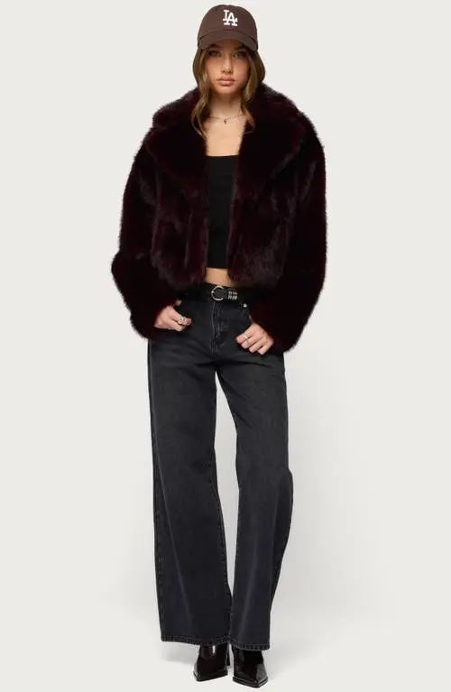EDIKTED Kamilah Faux Fur Coat - Wine