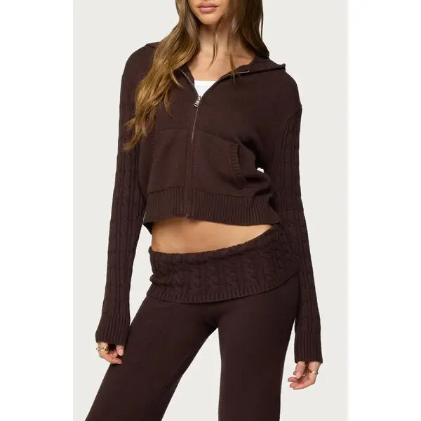 EDIKTED Lula Cable Knit Zip-up Cardigan