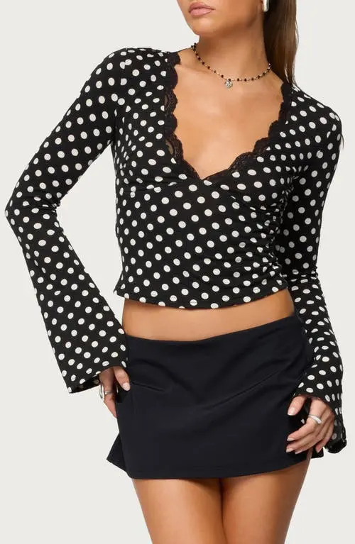 EDIKTED Lacey Polka Dot Crop Top