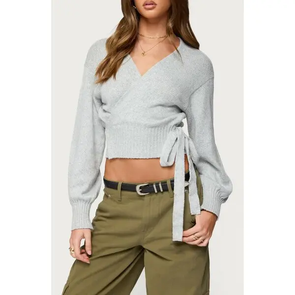 EDIKTED Stella Crop Faux-wrap Sweater