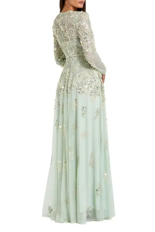 Mac Duggal Long Sleeve Embellished Gown