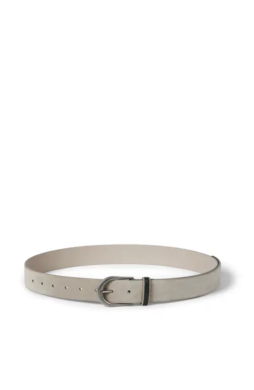 Brunello Cucinelli Suede Belt With Monili Decoration - Beige