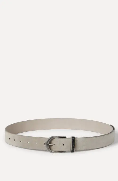Brunello Cucinelli Suede Belt With Monili Decoration - Beige