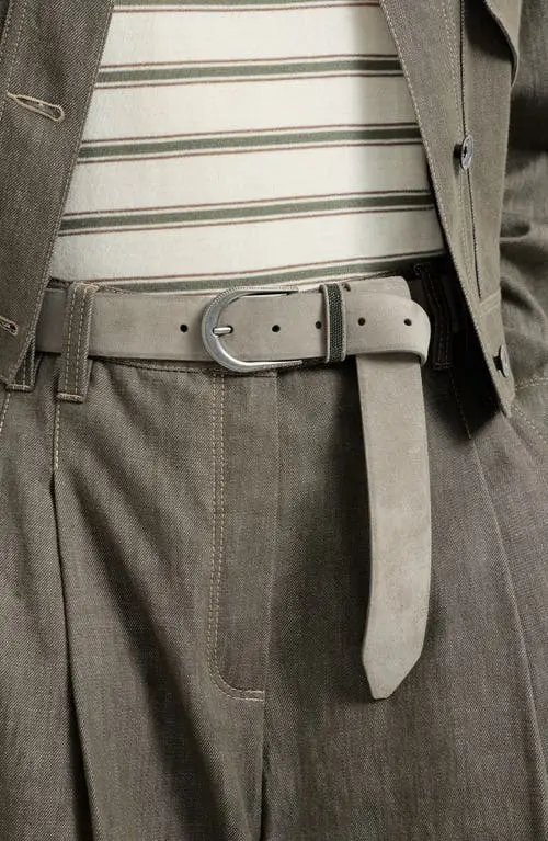 Brunello Cucinelli Suede Belt With Monili Decoration - Beige