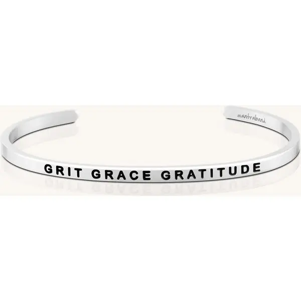 MANTRA Grit Grace Gratitude Cuff Bracelet - Outisde - Silver