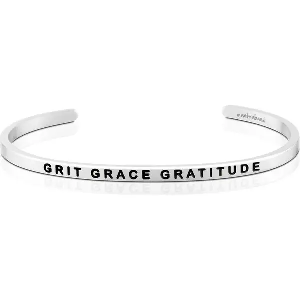 MANTRA Grit Grace Gratitude Cuff Bracelet - Outisde - Silver