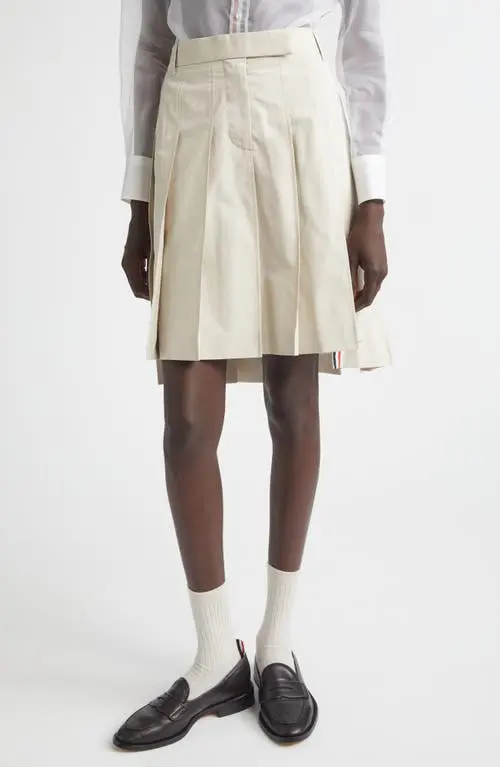 Thom Browne Pleated Drop Hem Cotton Twill Skirt