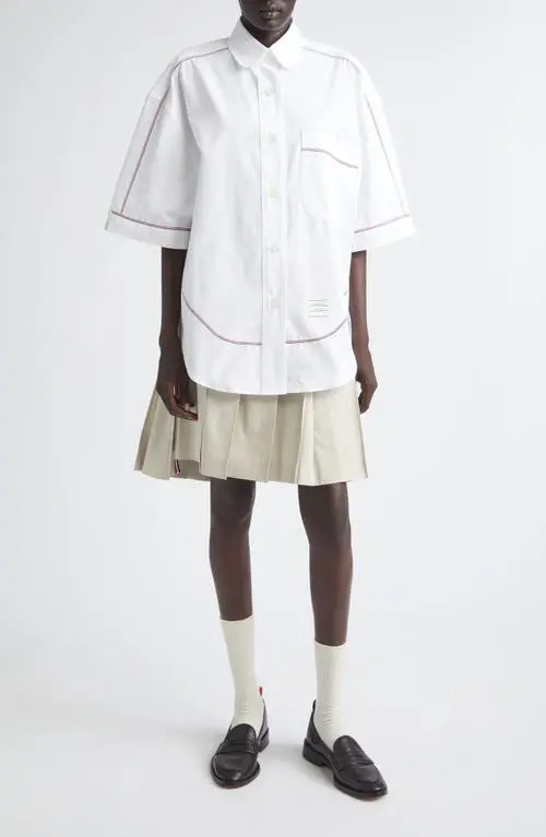 Thom Browne Pleated Drop Hem Cotton Twill Skirt