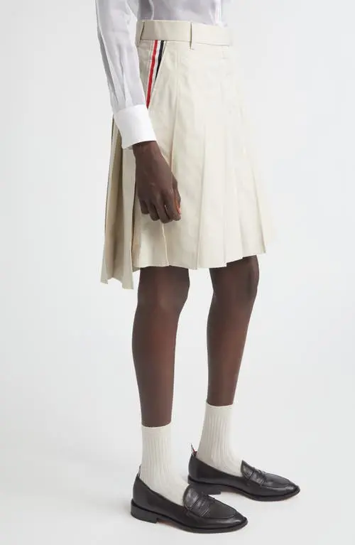 Thom Browne Pleated Drop Hem Cotton Twill Skirt