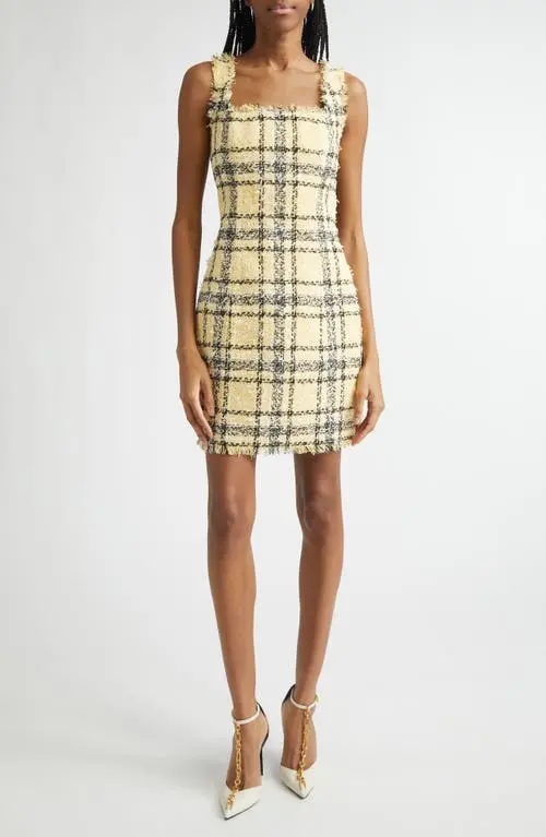 Balmain Check Glitter Tweed Minidress - Yellow