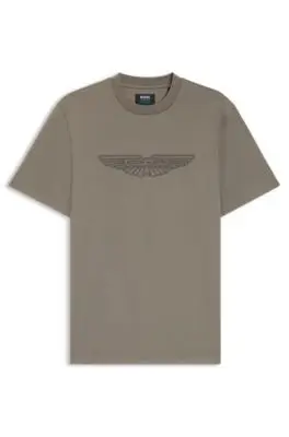 BOSS X Aston Martin Mercerized-cotton T-shirt With Wing Detail - Light Grey