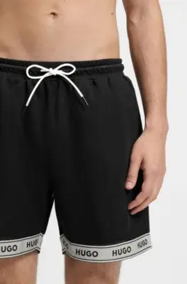 Hugo Mesh Swim Shorts With Jacquard Logo Tape