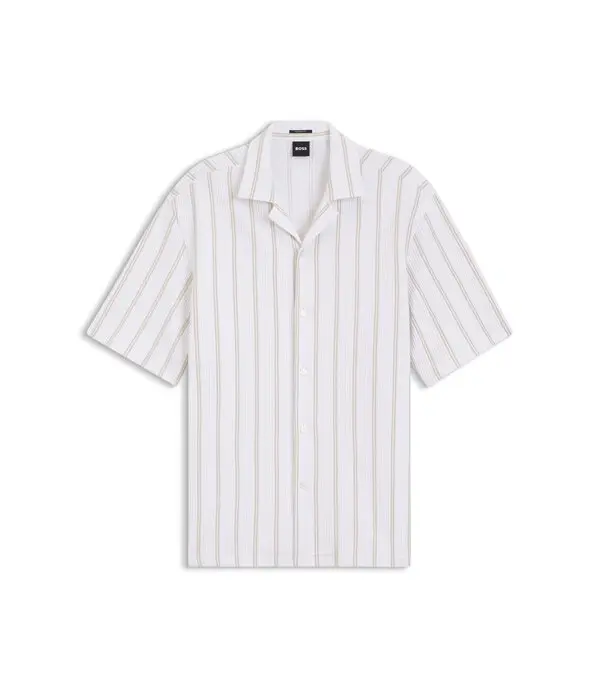 BOSS Striped Relaxed-fit Shirt In Stretch Cotton - Light Beige