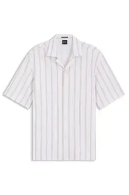 BOSS Striped Relaxed-fit Shirt In Stretch Cotton - Light Beige