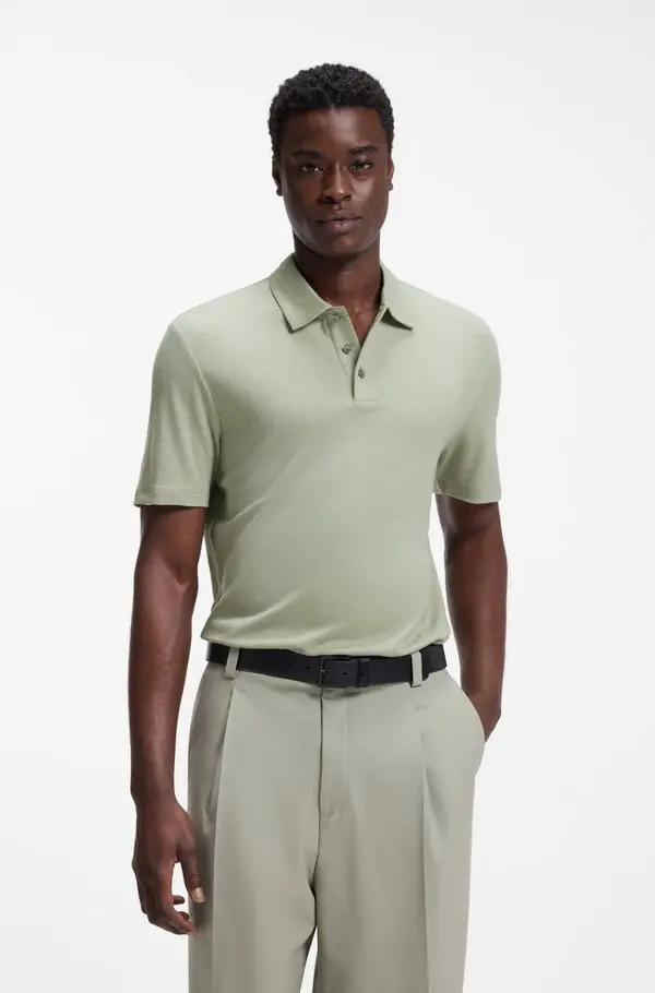 Hugo Slub-interlock Polo Shirt In A Slim Fit - Light Green