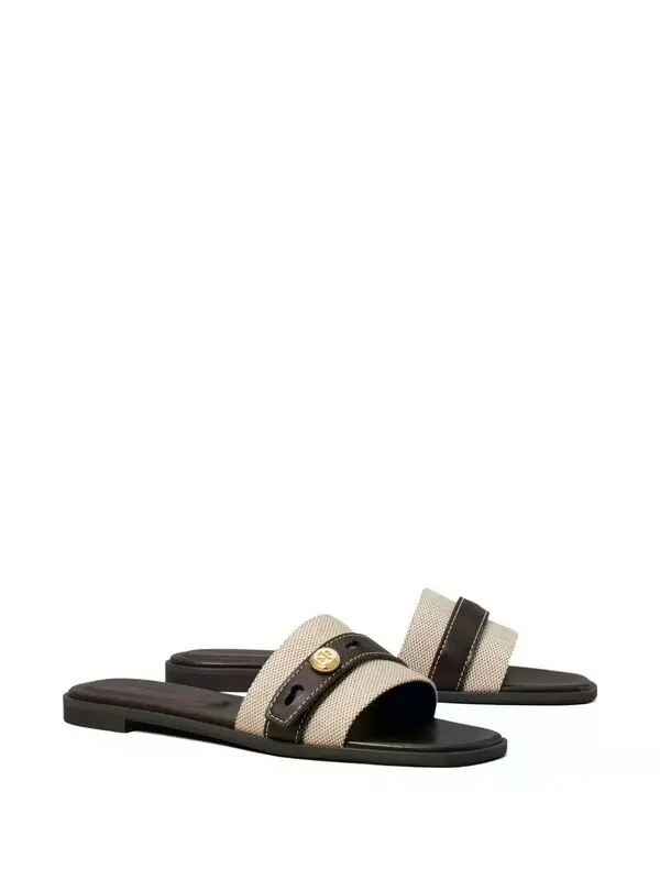 Tory Burch Logo-button Leather-trim Sandals - Neutrals