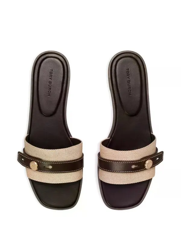Tory Burch Logo-button Leather-trim Sandals - Neutrals