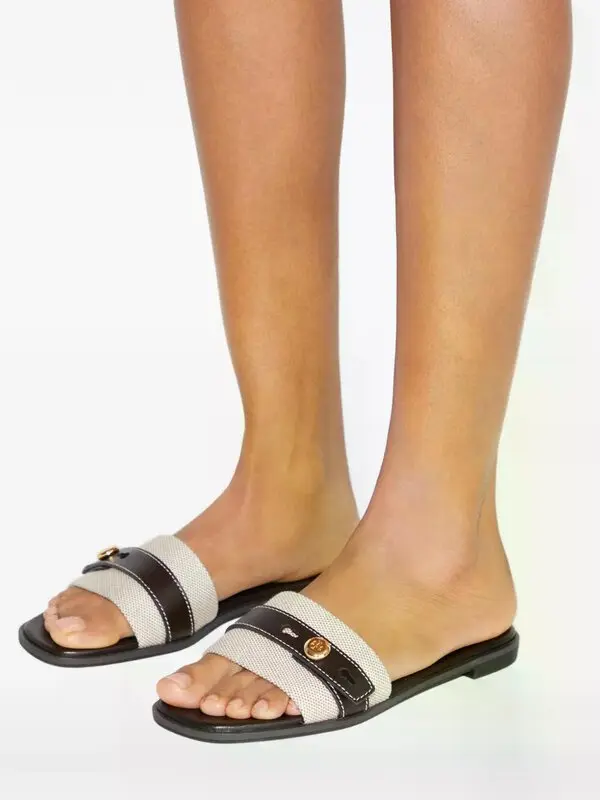 Tory Burch Logo-button Leather-trim Sandals - Neutrals