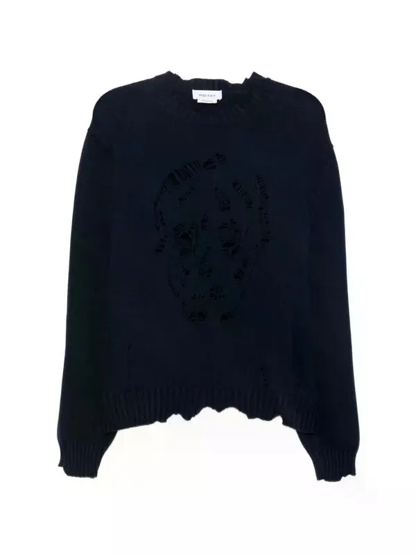 Alexander McQueen Skull Distressed Sweater - Blue
