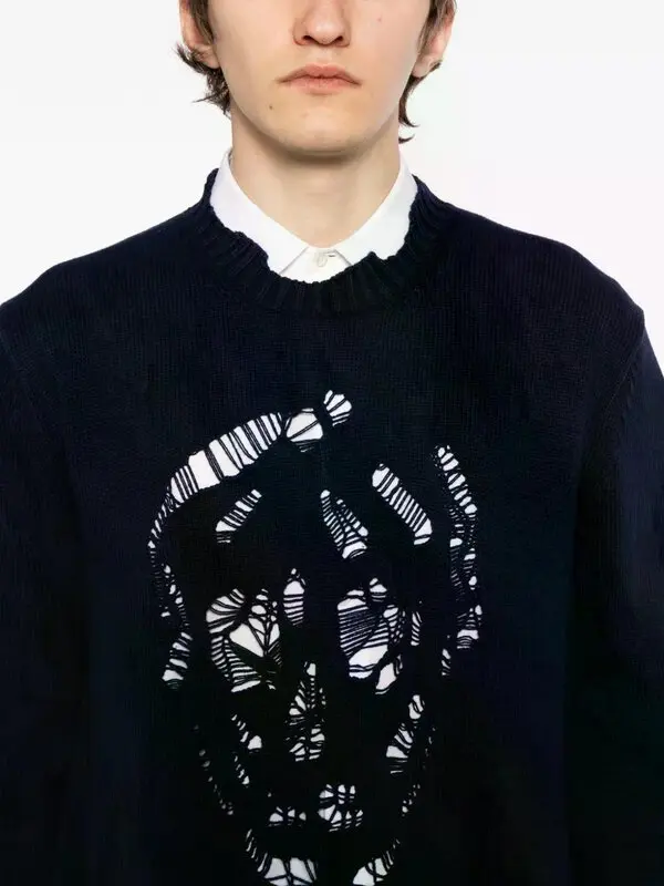 Alexander McQueen Skull Distressed Sweater - Blue