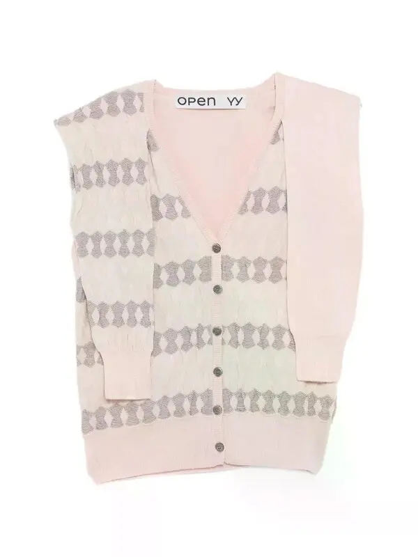 OPEN YY Jacquard Layered-sleeve Cardigan