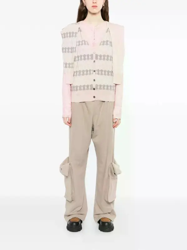 OPEN YY Jacquard Layered-sleeve Cardigan