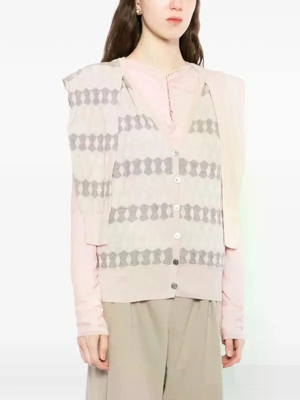 OPEN YY Jacquard Layered-sleeve Cardigan