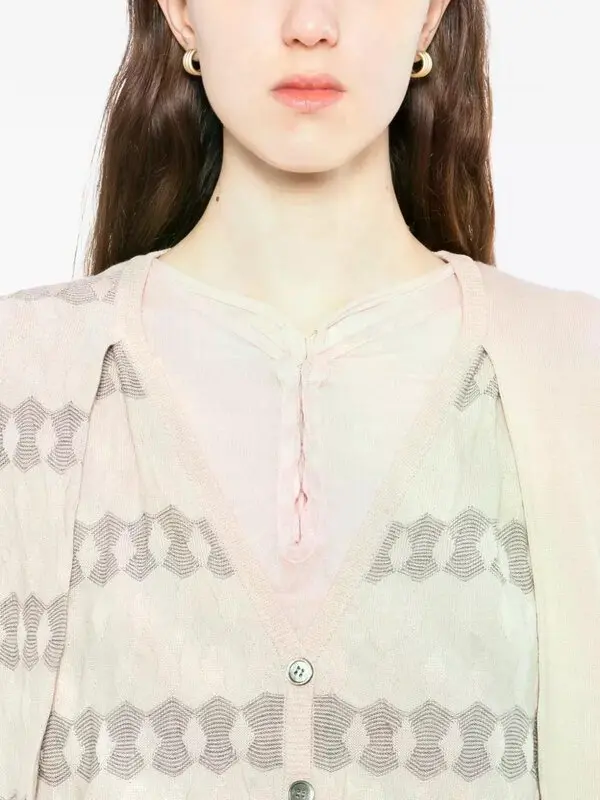 OPEN YY Jacquard Layered-sleeve Cardigan