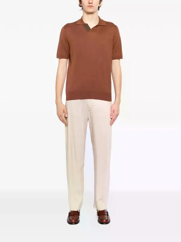 Canali Short-sleeve Open Collar Polo Shirt - Brown