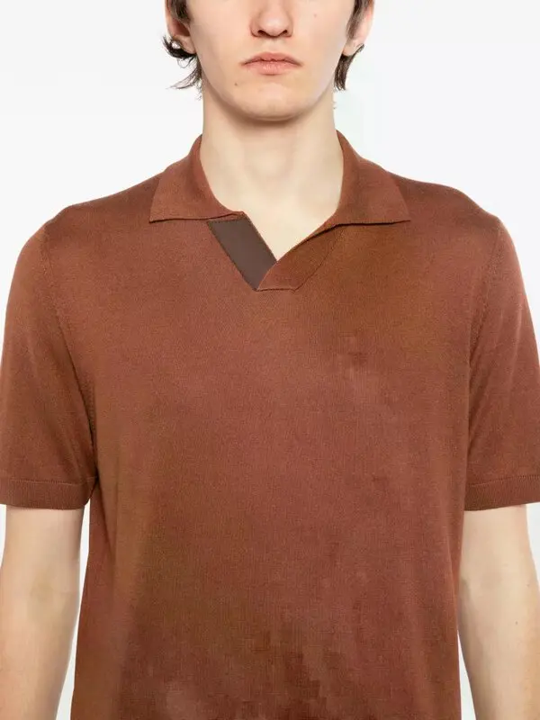 Canali Short-sleeve Open Collar Polo Shirt - Brown